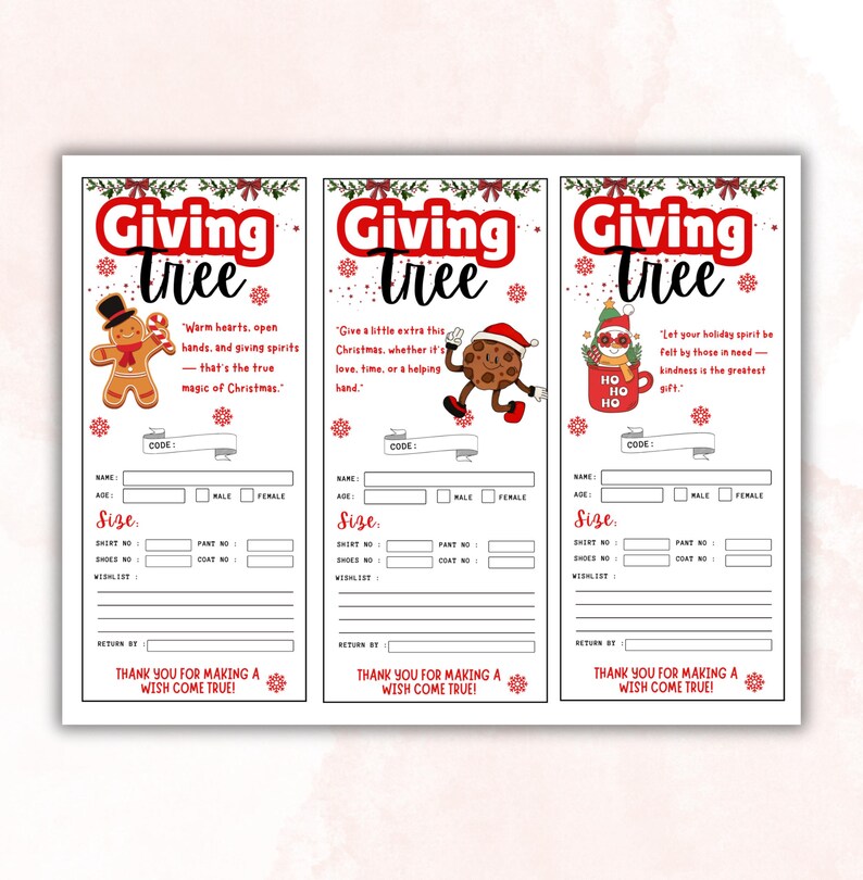 Christmas Giving Tree Gift Tag Printable Editable Donation Slip for ...