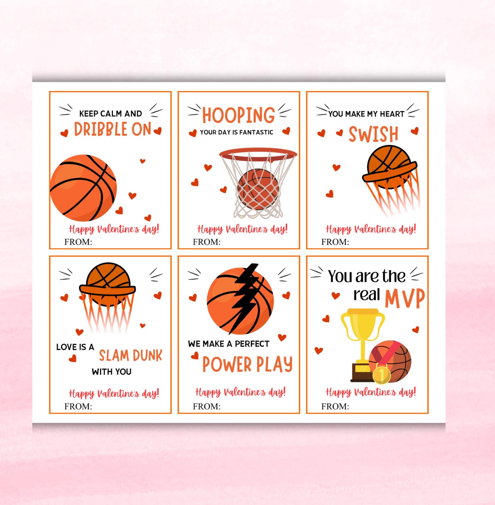 Printable Basketball Valentine Cards, Valentine Sport Card Gift, Kids ...