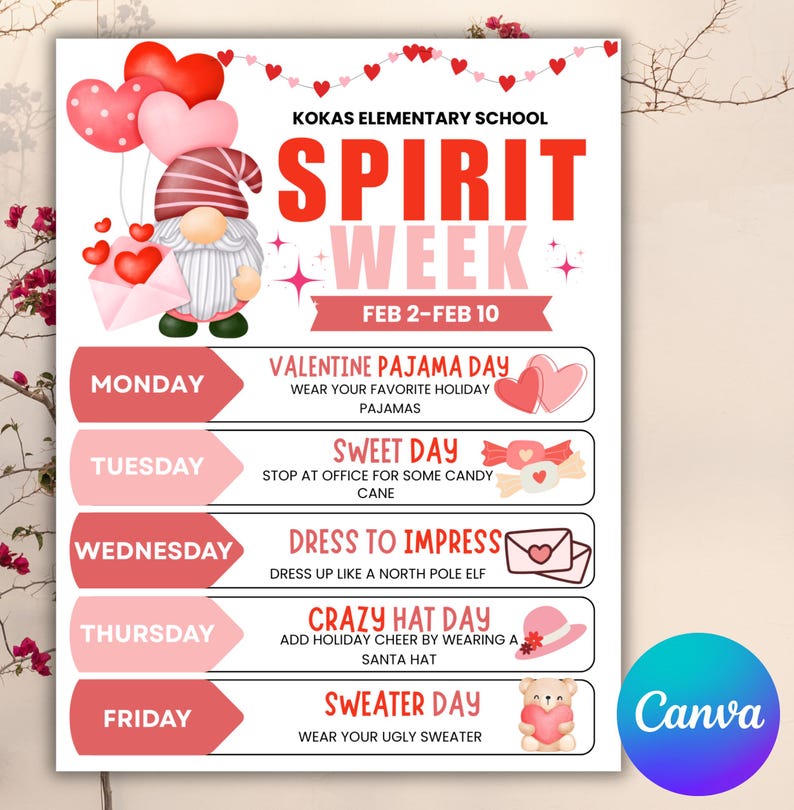 Valentine's School Spirit Week Flyer, PTO Schedule, February Itinerary ...