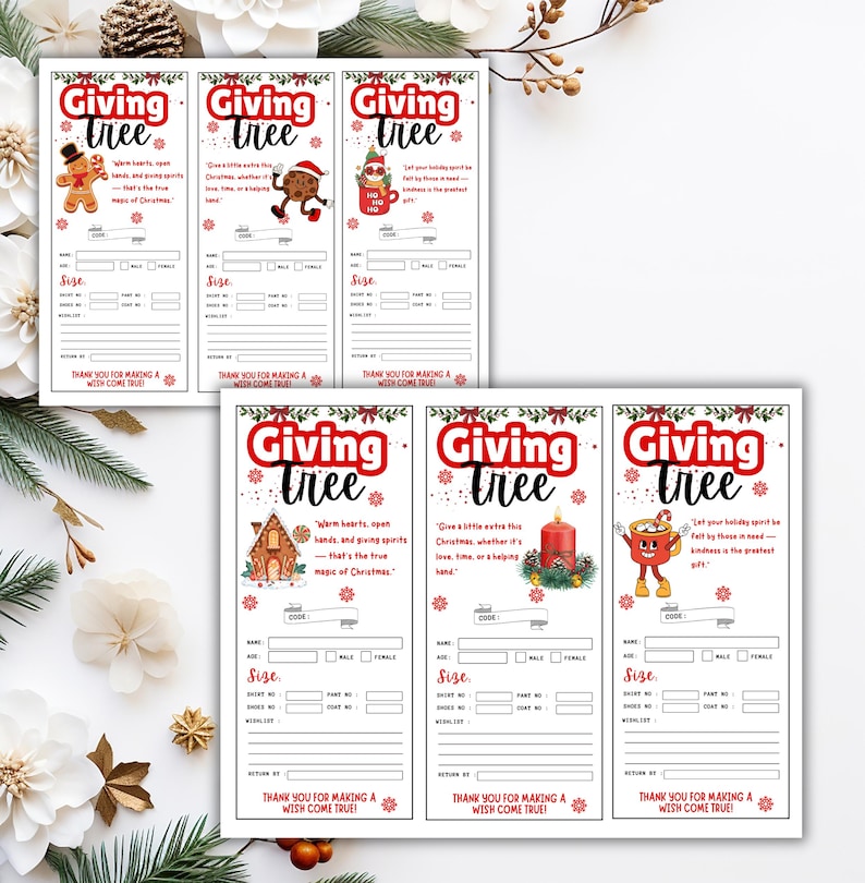Christmas Giving Tree Gift Tag Printable Editable Donation Slip for ...