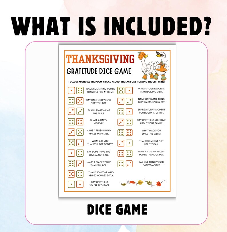 Thanksgiving Gratitude Dice Game, Printable Thanksgiving Games ...
