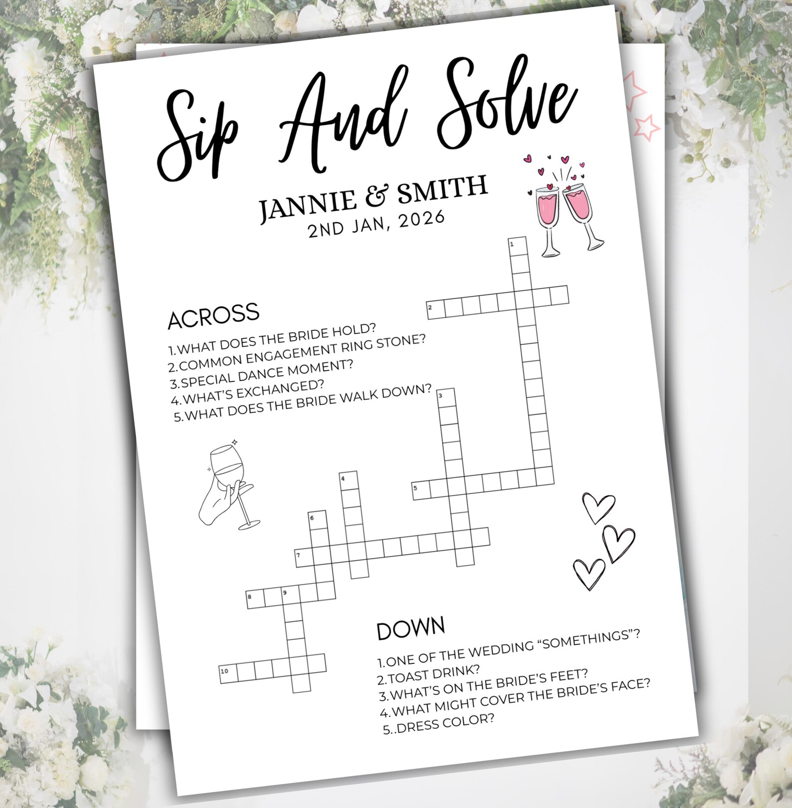 Custom Wedding Sip and Solve Small Crossword Puzzle, Sip & Solve ...