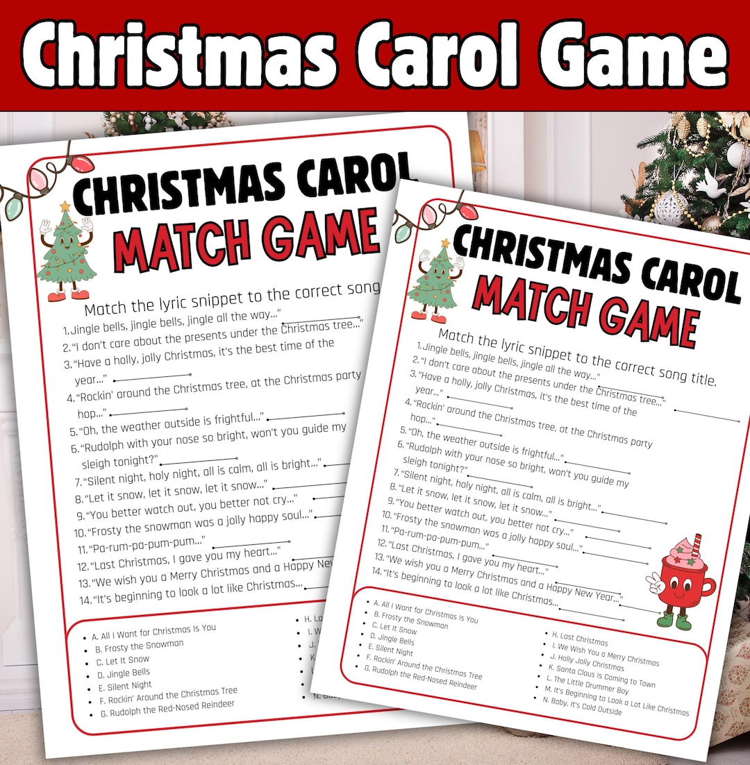 Christmas Carol Game, Printable Christmas Game, Christmas Song Trivia ...