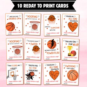 Printable Basketball Valentine Cards, Valentine Sport Card Gift, Kids ...