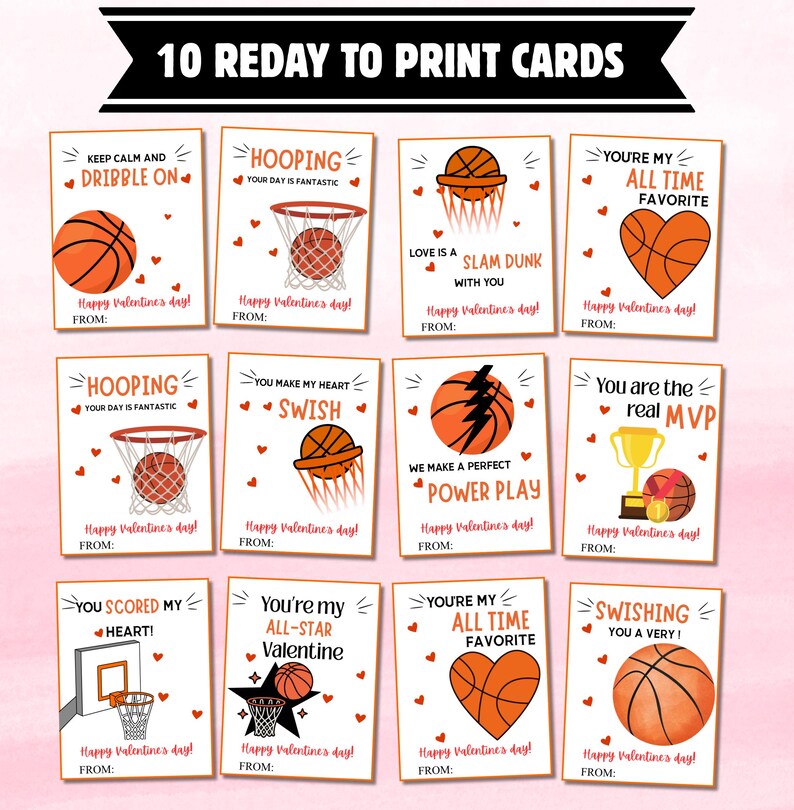 Printable Basketball Valentine Cards, Valentine Sport Card Gift, Kids ...