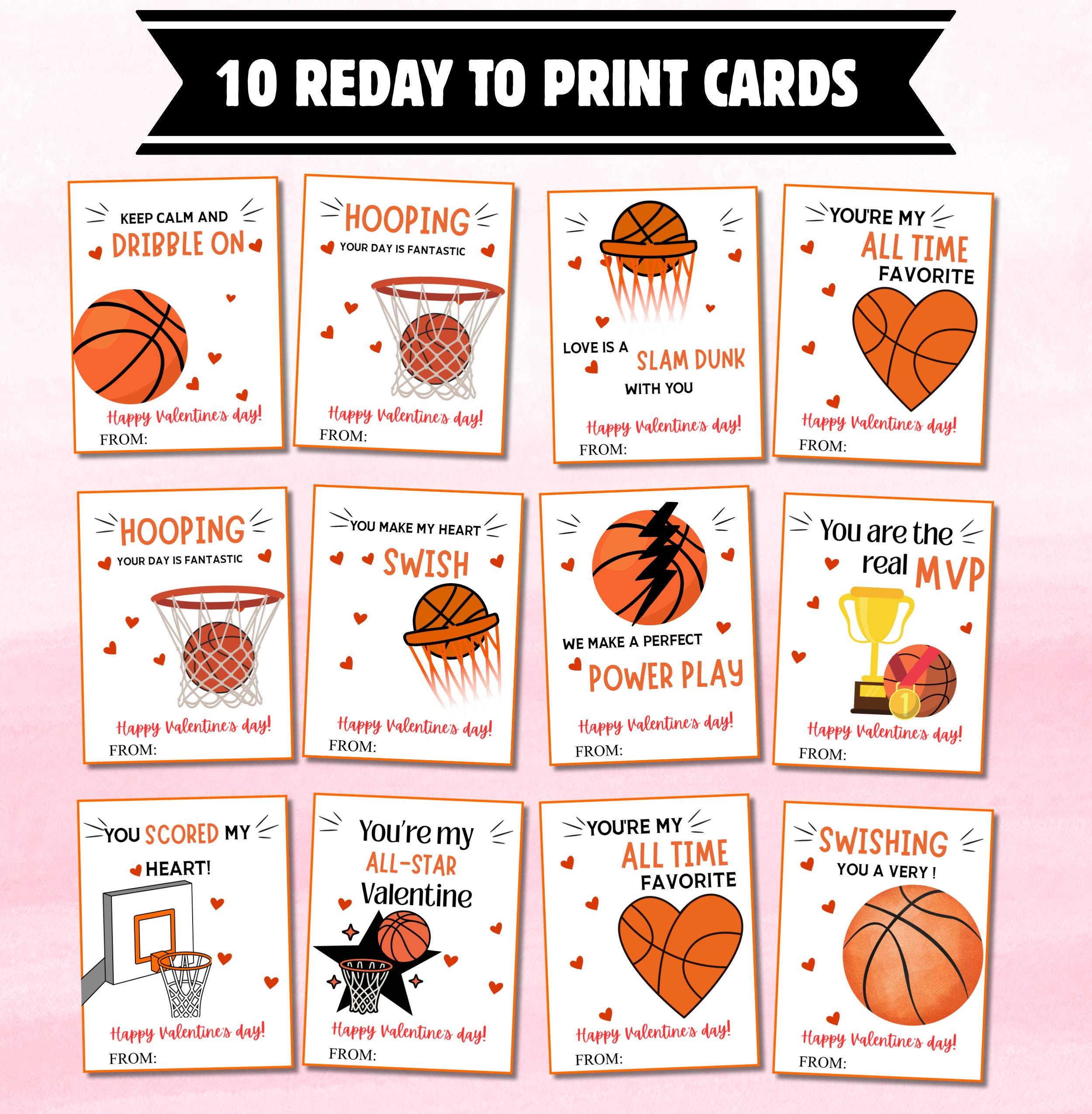 Printable Basketball Valentine Cards, Valentine Sport Card Gift, Kids ...
