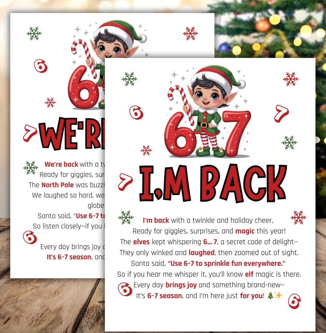 Printable 6-7 Elf Arrival Letter, Six Seven Trending Meme Christmas Elf ...