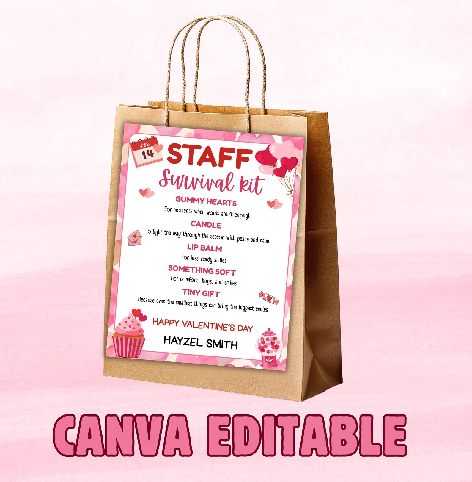 Editable Valentine Staff Survival Kit Tag , Funny Workplace Valentine ...