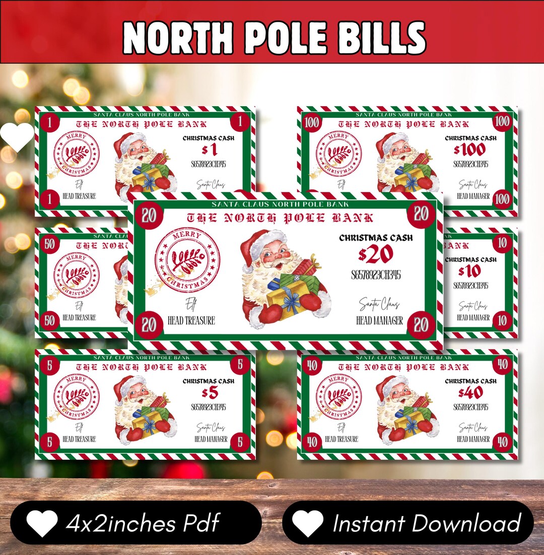 North Pole Dollar Bill Christmas Play Money Editable Christmas Bucks ...