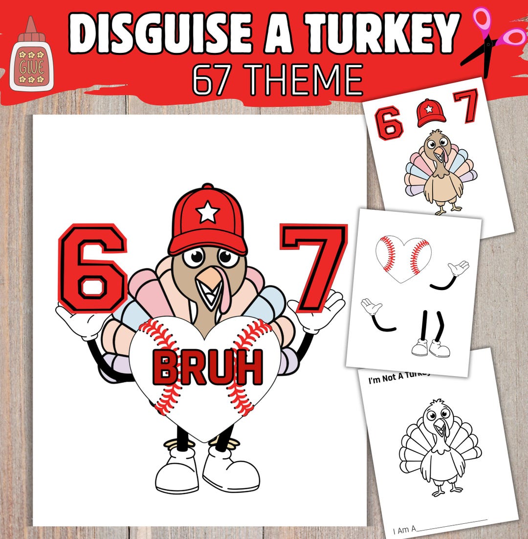Turkey in Disguise 67 Baseball Printable, Thanksgiving Turkey ...