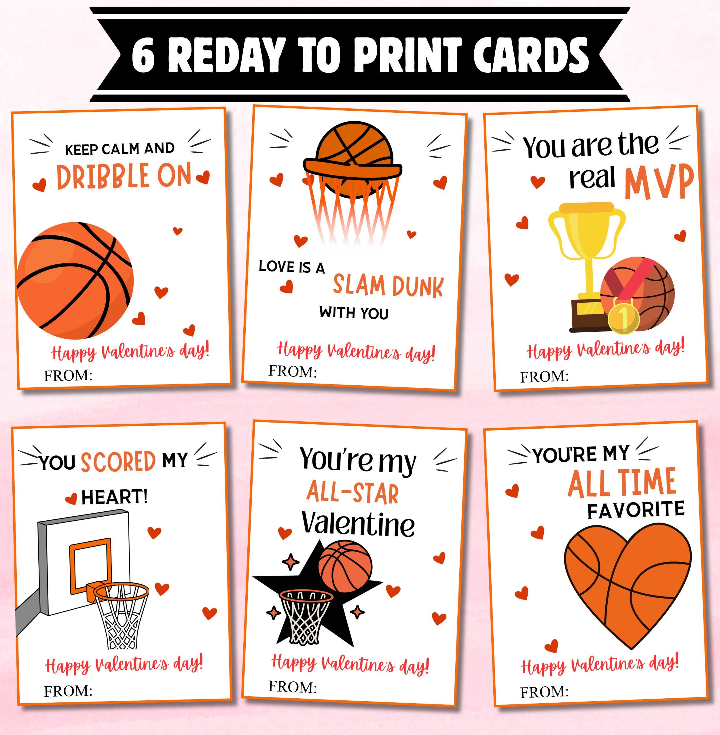 Printable Basketball Valentine Cards, Valentine Sport Card Gift, Kids ...