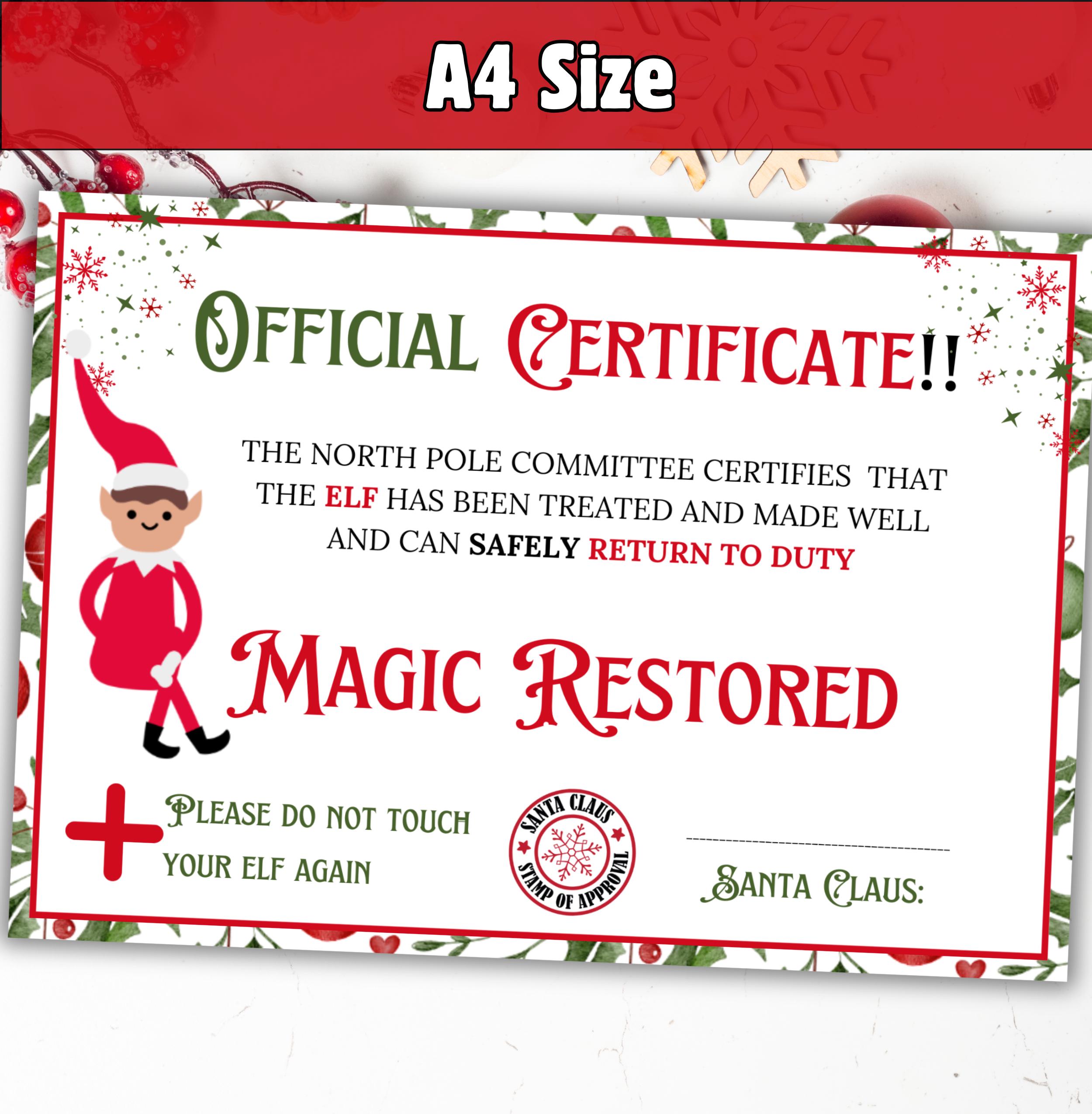 Editable Elf Magic Certificate Christmas Recovery Note Printable Letter ...