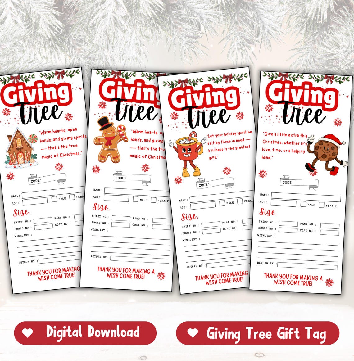 Christmas Giving Tree Gift Tag Printable Editable Donation Slip for ...