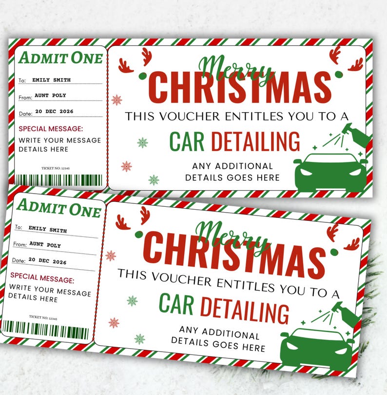 Car Detailing Christmas Gift Ticket, Surprise Car Detail Gift Voucher ...