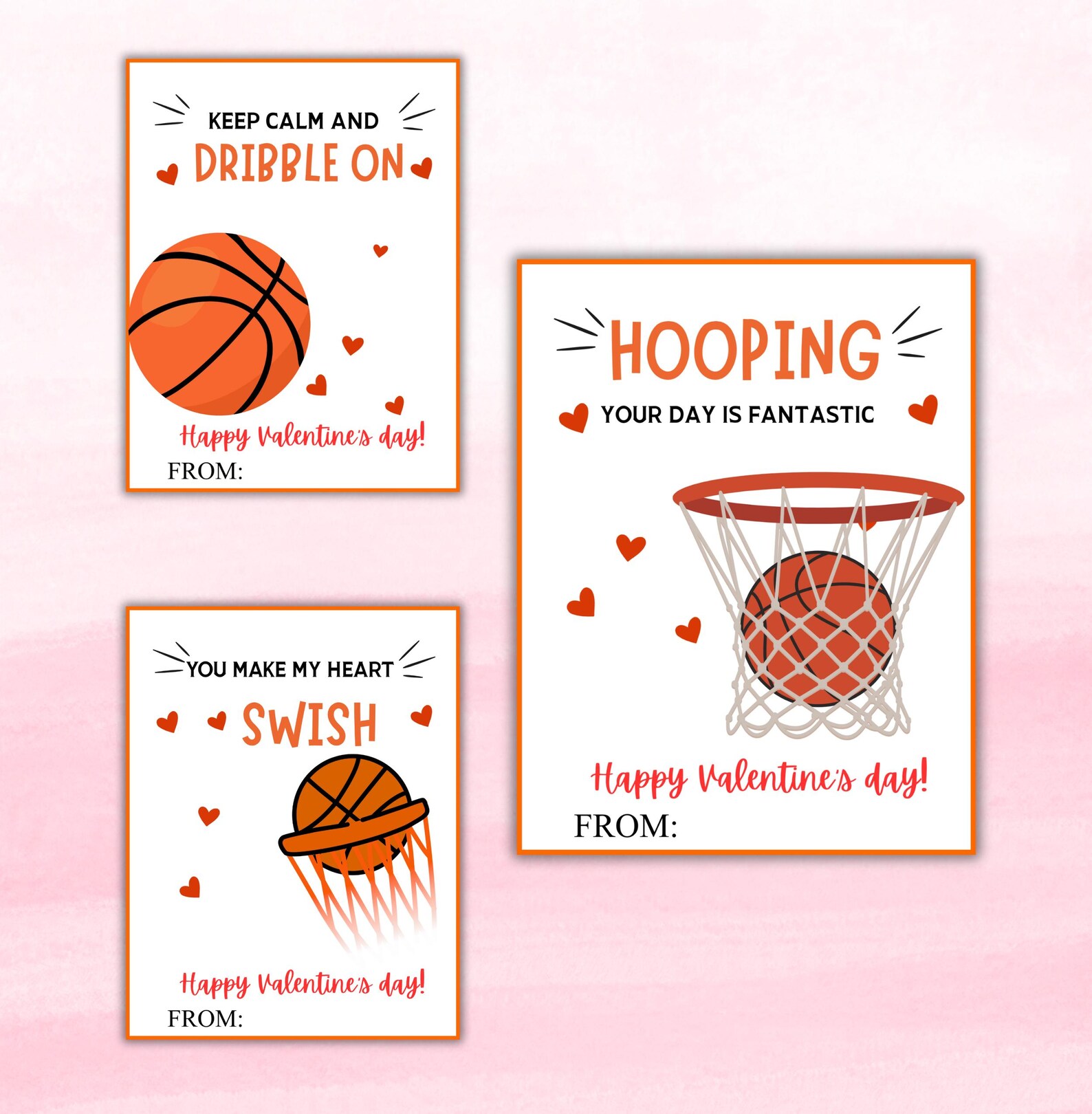 Printable Basketball Valentine Cards, Valentine Sport Card Gift, Kids ...
