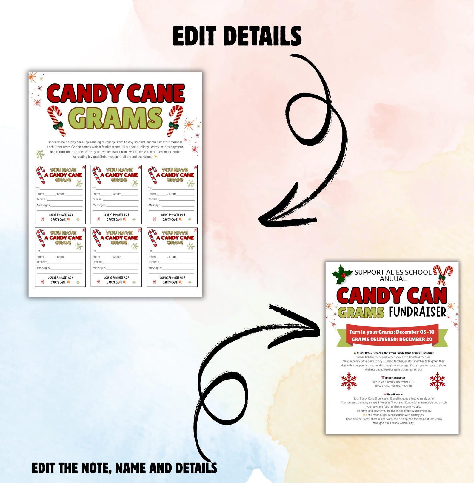 Editable Candy Cane Gram Canva Template, Holiday Christmas Grams ...
