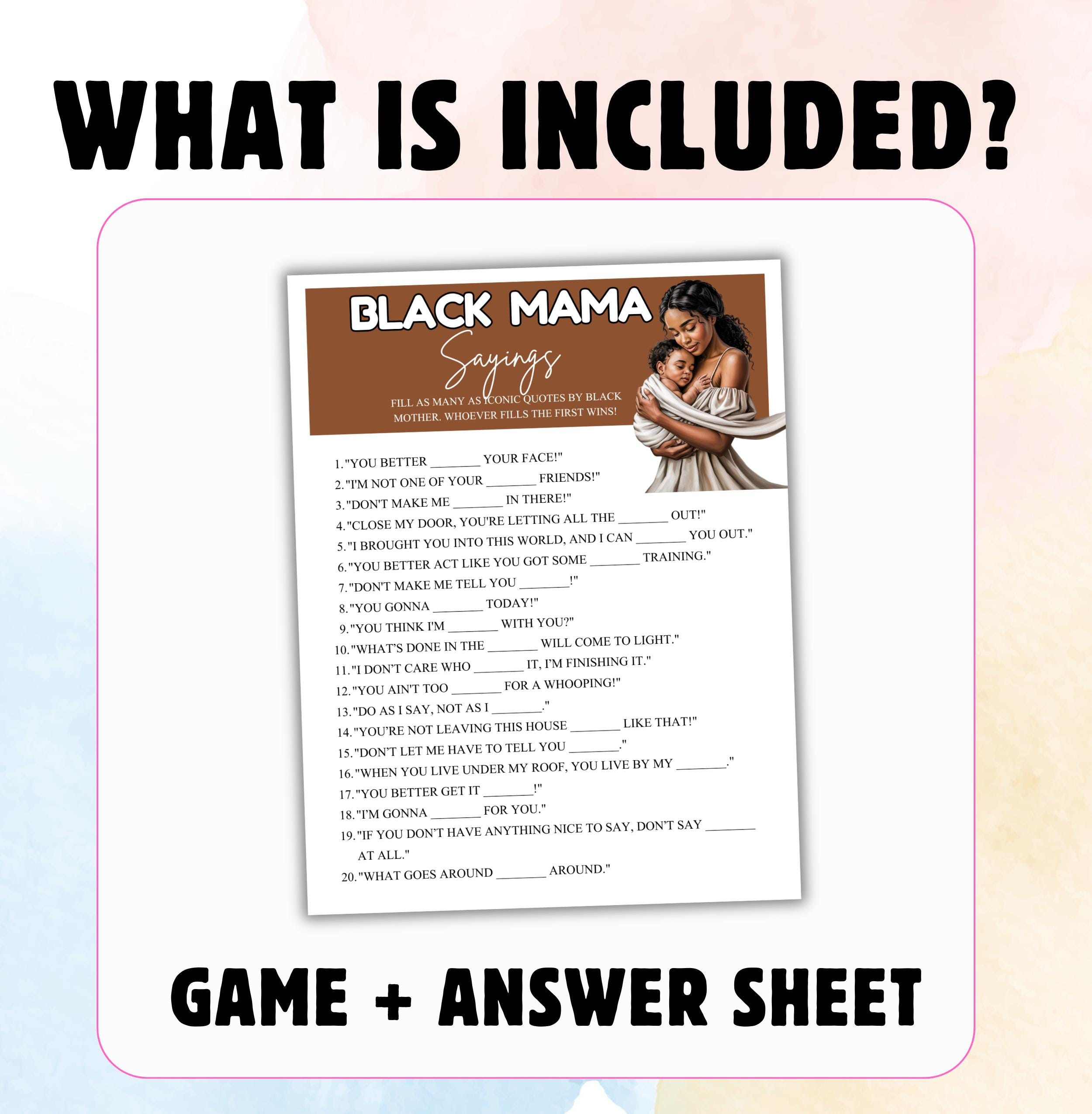 Bestseller Black Mama/mom Saying Baby Shower Game, Black Mama Sayings ...