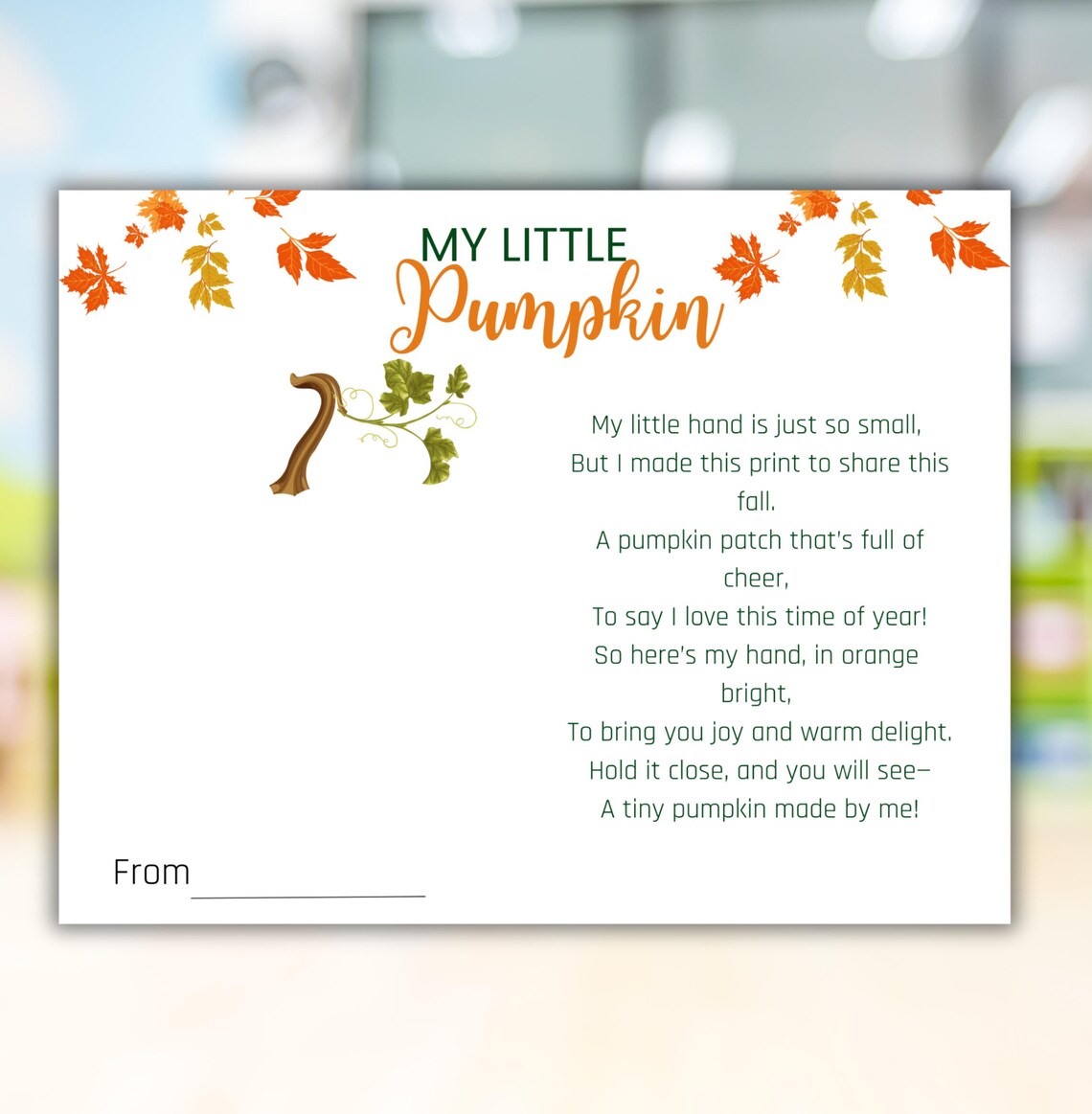 A Little Pumpkin Poem Handprint Printable, DIY Pumpkin Kids Poem Craft ...