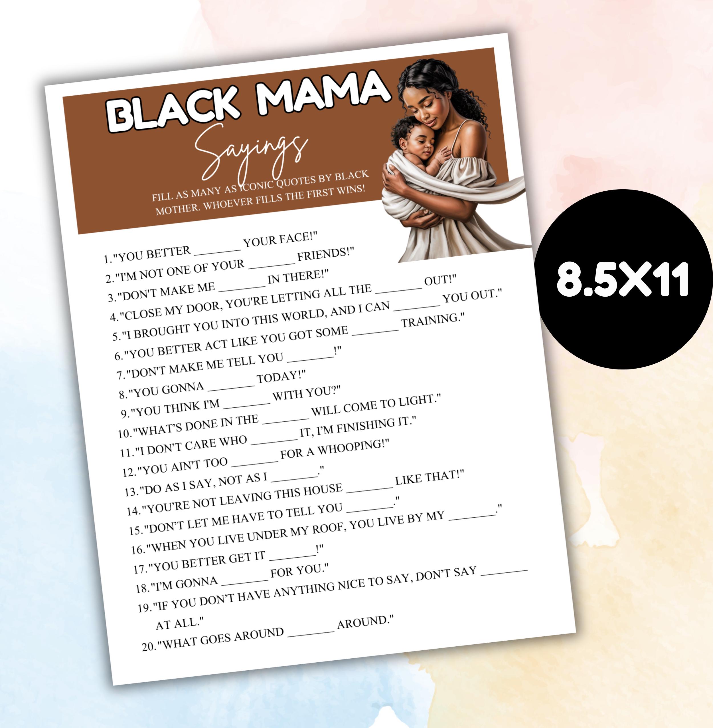 Bestseller Black Mama/mom Saying Baby Shower Game, Black Mama Sayings ...