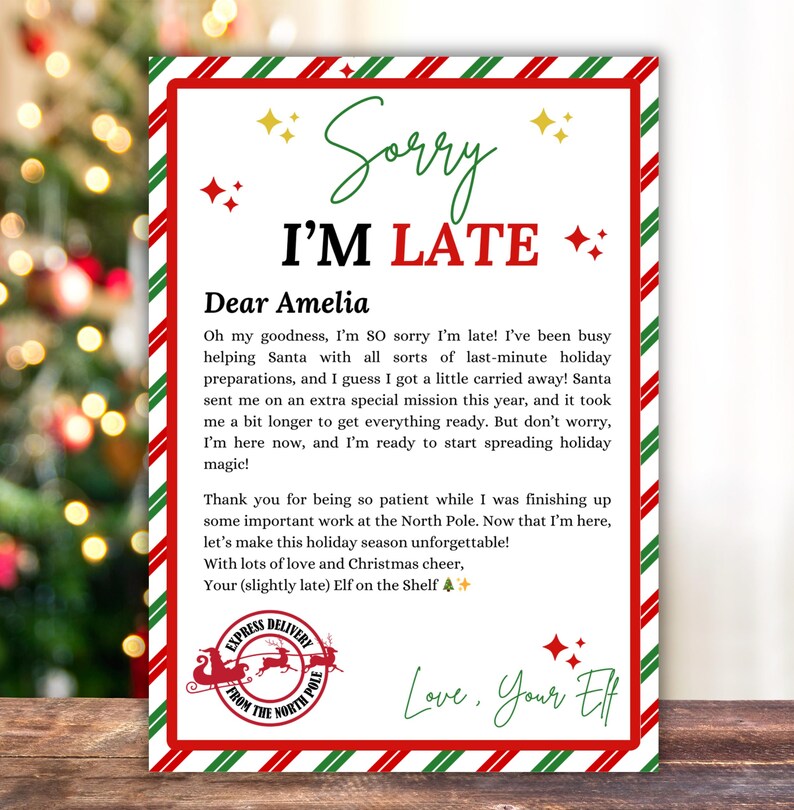Printable Elf Arrival Letter, Sorry Im Late Elf Note, Funny Christmas ...