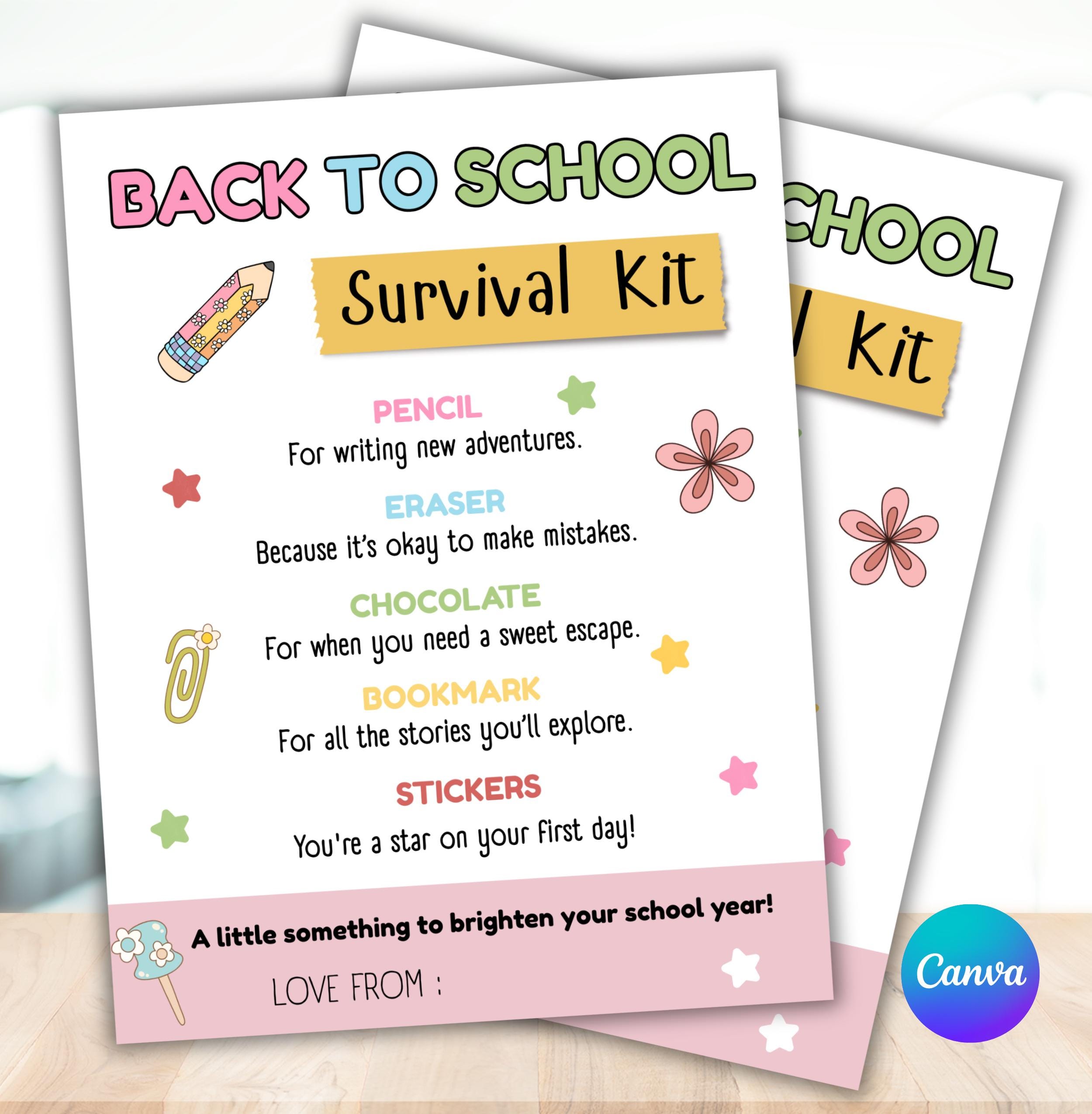EDITABLE Back to School Survival Kit, First Day of School Gift Tag ...