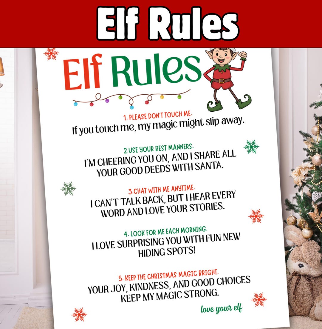 Christmas Elf Rules Sign, Elf Rules for Childern Prop Printable - Etsy