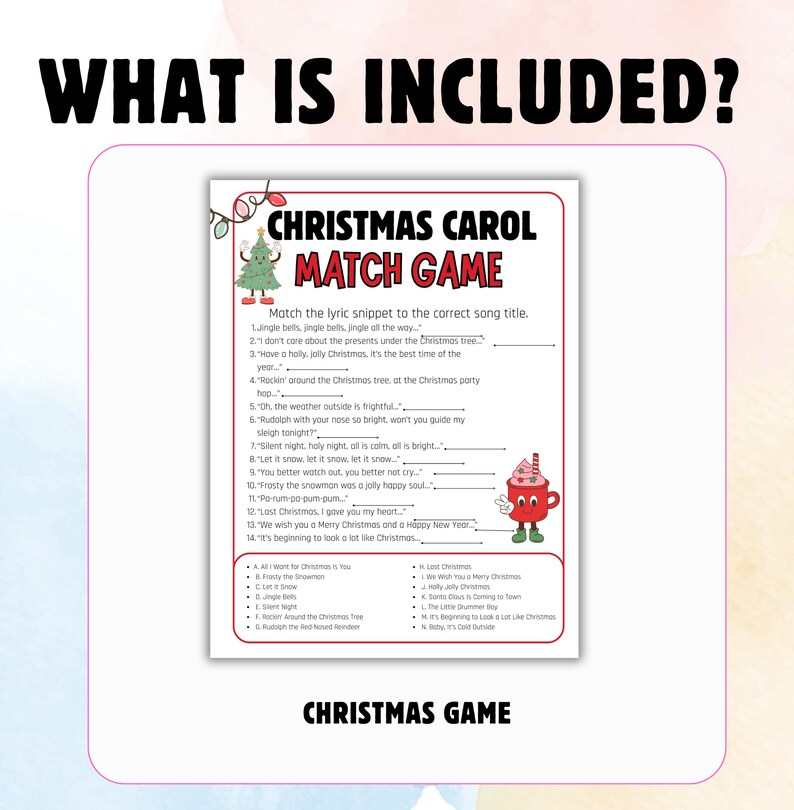 Christmas Carol Game, Printable Christmas Game, Christmas Song Trivia ...