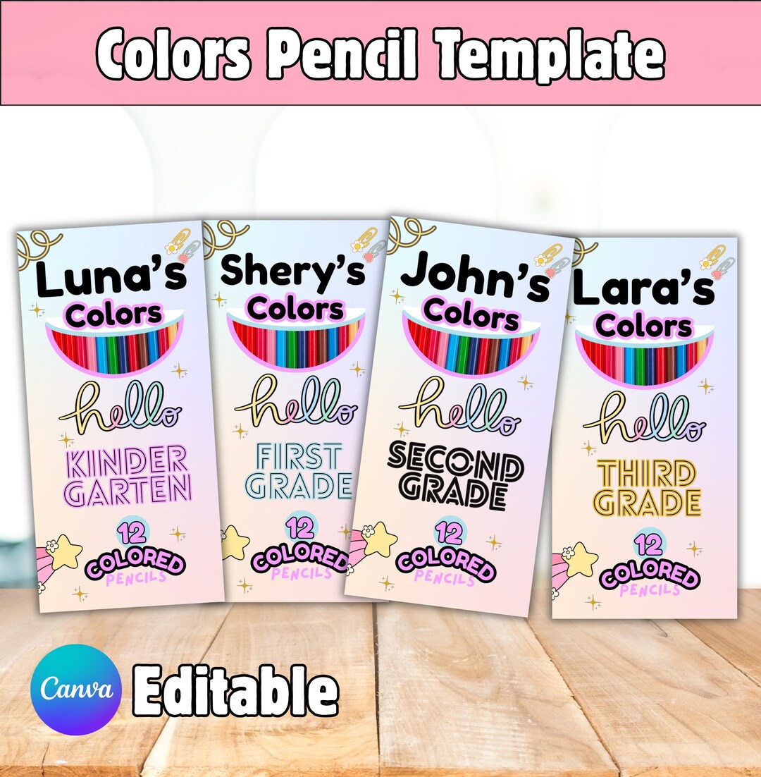 Back to School Colored Pencil Label Template, Colored Pencils Gift Edit ...
