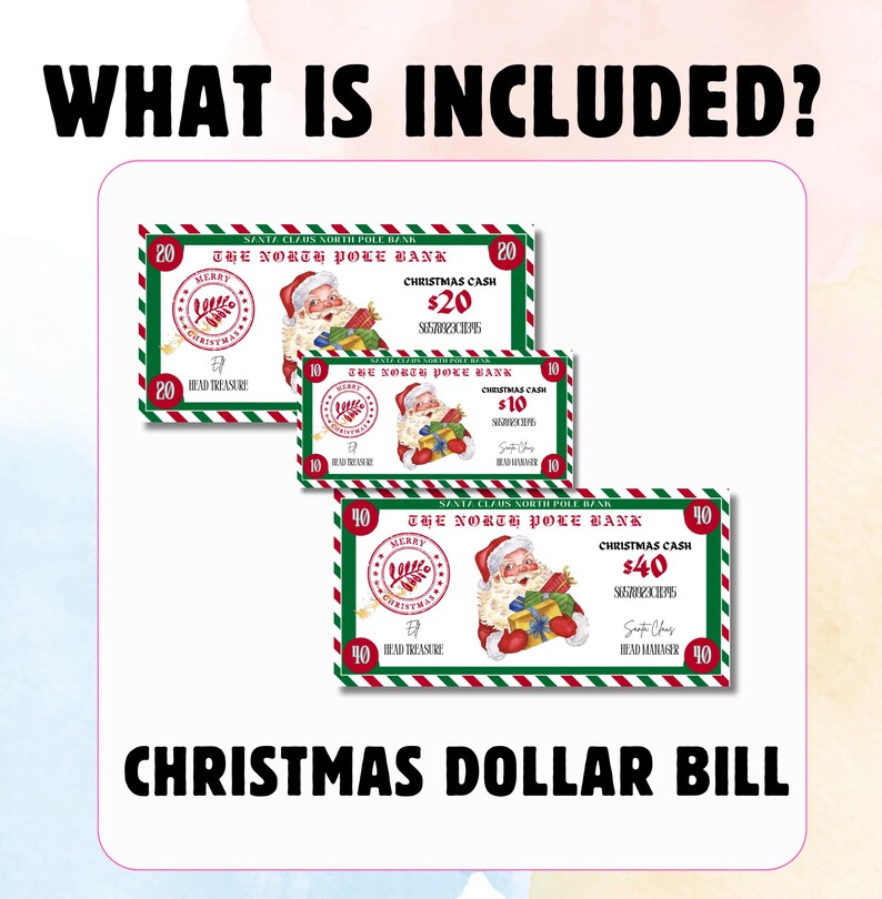 North Pole Dollar Bill Christmas Play Money Editable Christmas Bucks ...