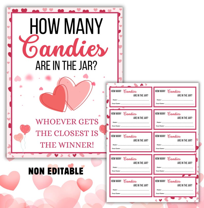 Valentine's Day Guessing Game Printable, How Many Candies Valentine ...