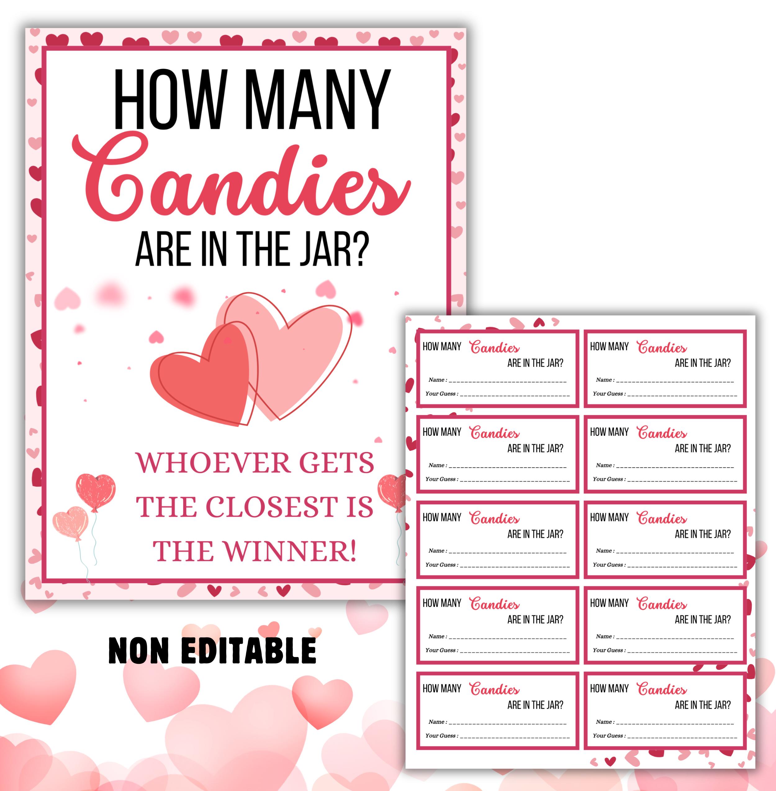Valentine's Day Guessing Game Printable, How Many Candies Valentine ...