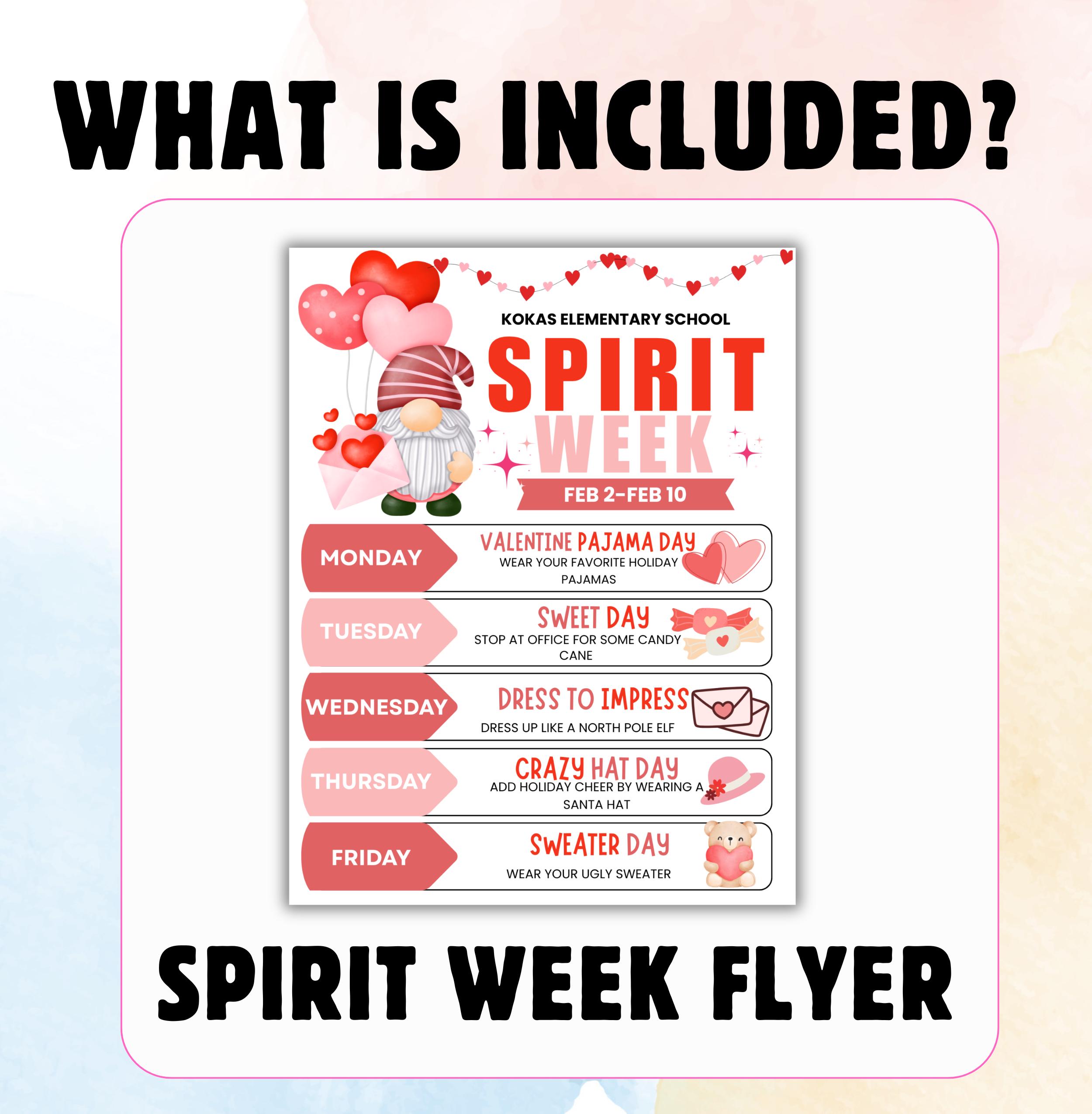 Valentine's School Spirit Week Flyer, PTO Schedule, February Itinerary ...