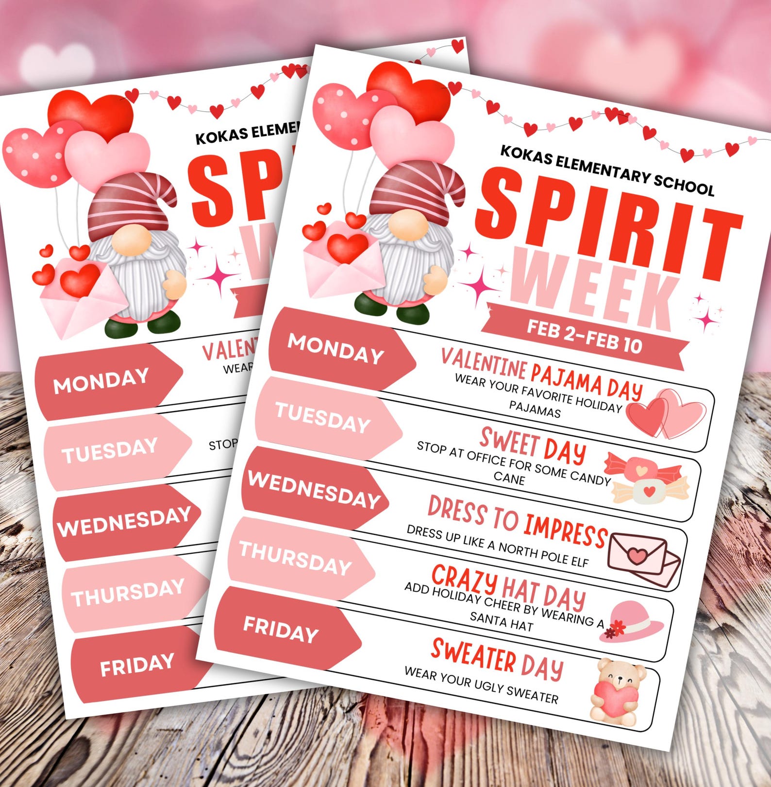 Valentine's School Spirit Week Flyer, PTO Schedule, February Itinerary ...