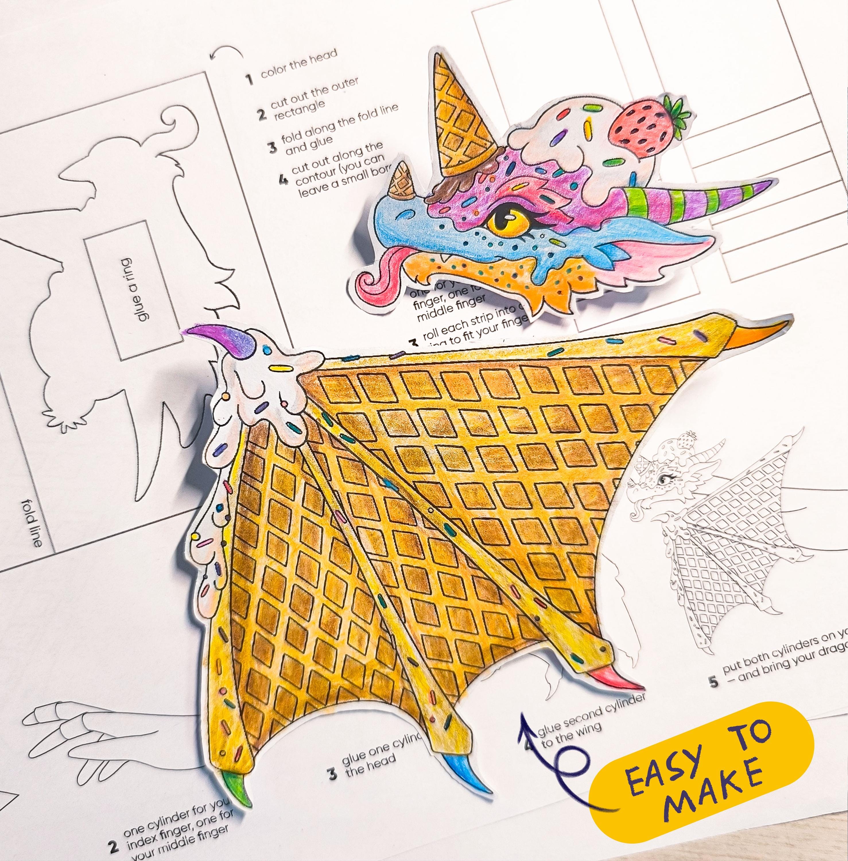 Paper Dragon Puppet Ice Cream | DIY Printable Craft | Print-ready Pdf ...