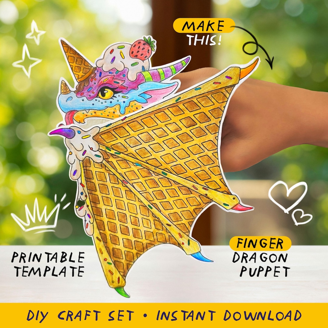 Paper Dragon Puppet Ice Cream | DIY Printable Craft | Print-ready Pdf ...