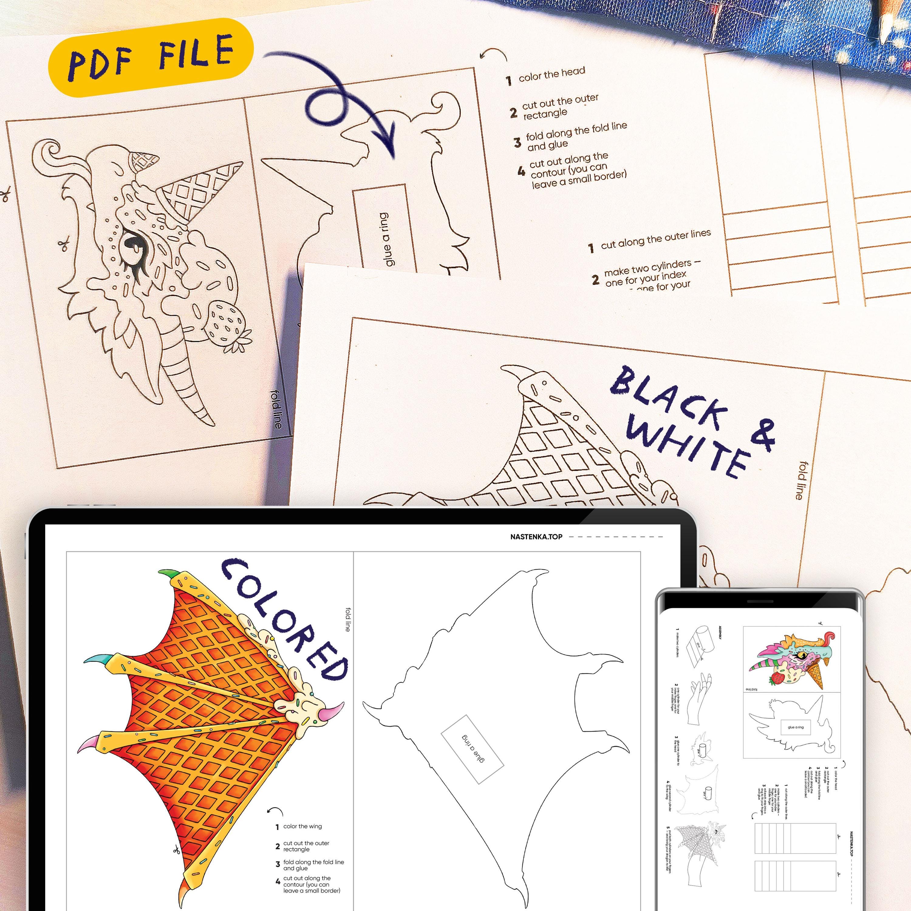 Paper Dragon Puppet Ice Cream | DIY Printable Craft | Print-ready Pdf ...