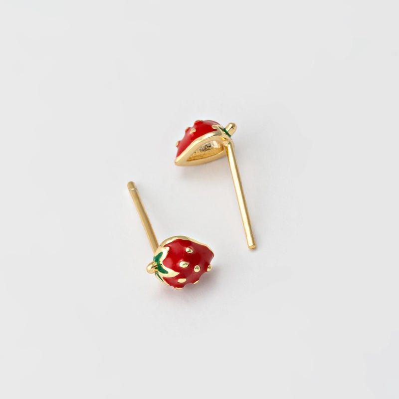 Enamel Strawberry Stud - Etsy