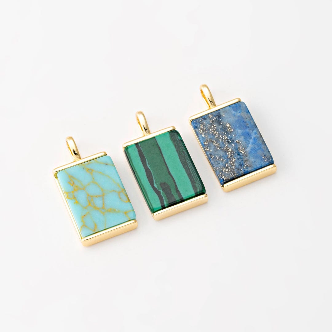 1PC - Square Gemstone Dangle Charm, Natural Stone Turquoise Pendant ...