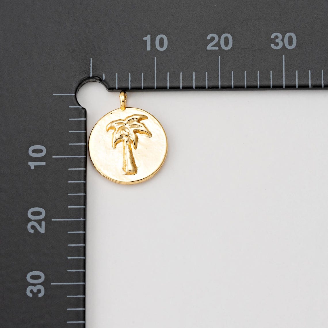 2PCS - Palm Tree Coin Pendant, Mini Round Tree Dangle Charm, Real 14K ...