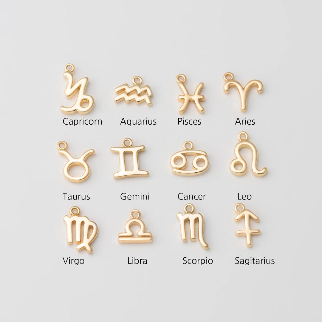 4PCS - Gold Zodiac Symbol Charm, 12 Horoscope Sign Pendant for ...