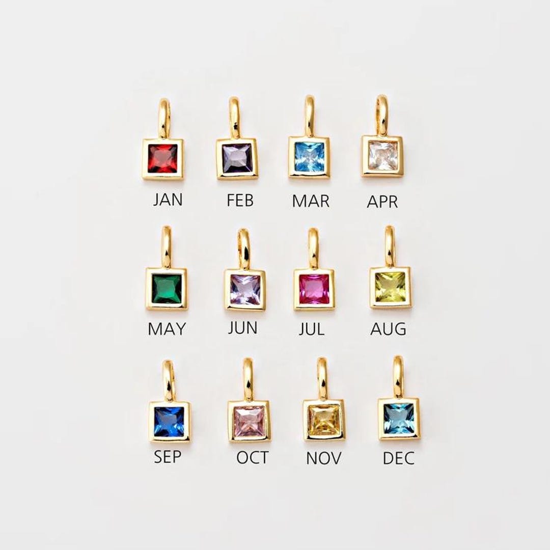2PCS - Mini Square Birthstone Charms, Delicate Rectangle Necklace ...