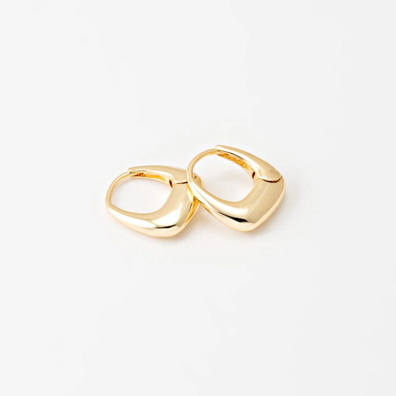 2PCS - Trapezoid Huggie Hoop Earrings, Square Brass Dangle Rectangle ...