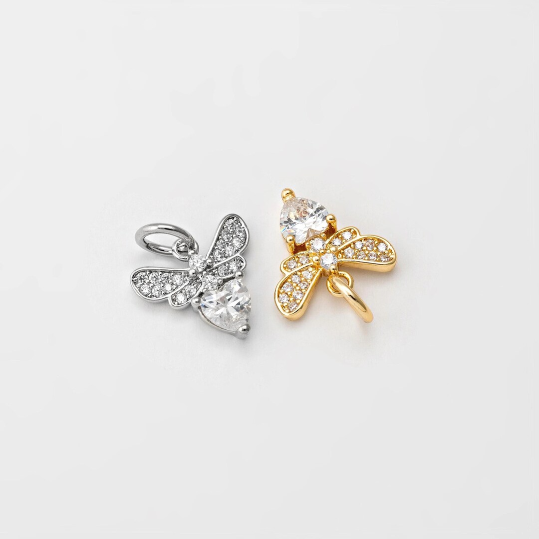 2PCS - Heart Cubic Honey Bee Charm, Tiny Silver Color Bee Charm ...