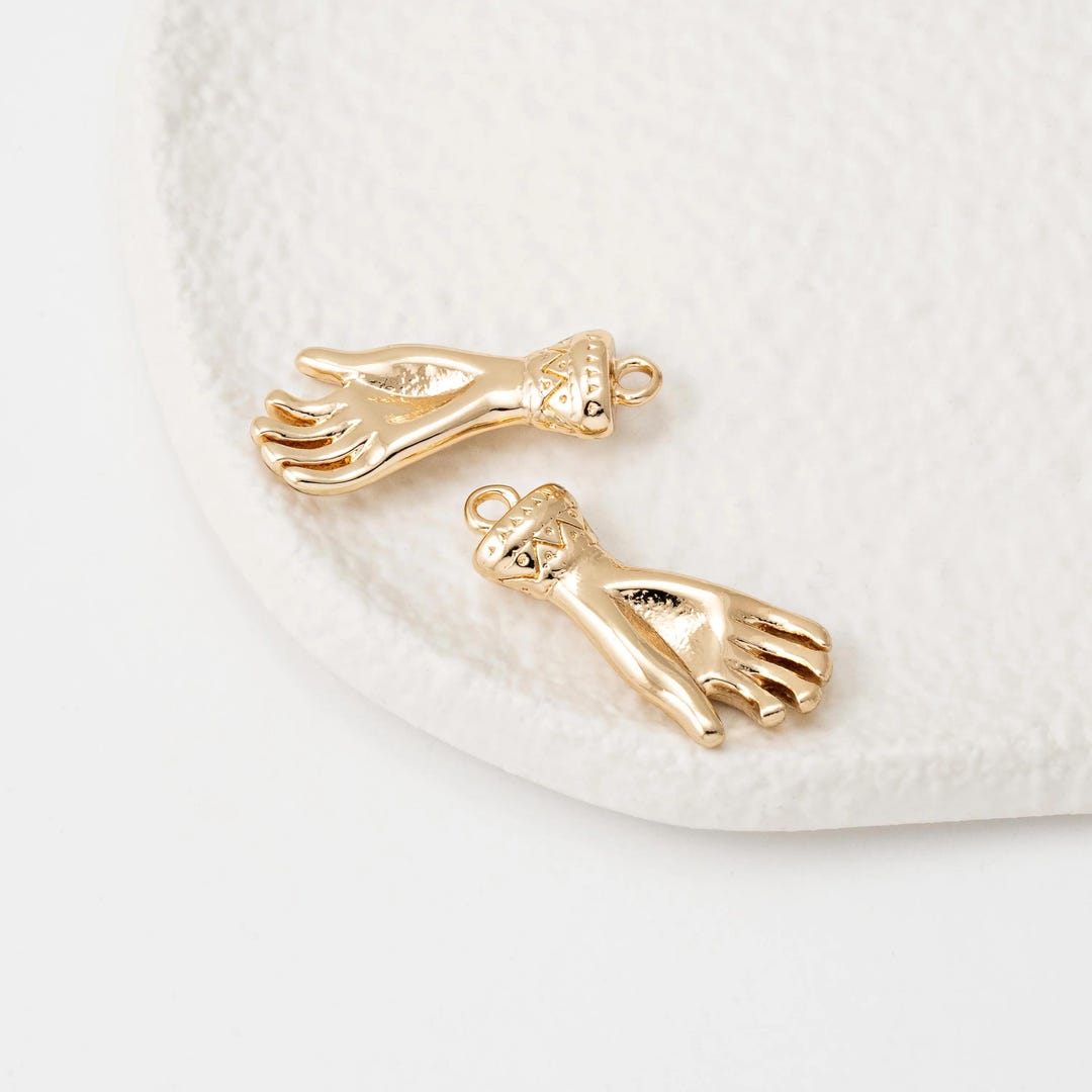 2PCS - Gold Hand Charm, Basic Hand Pendant, Dainty Jewelry Making, 14K ...