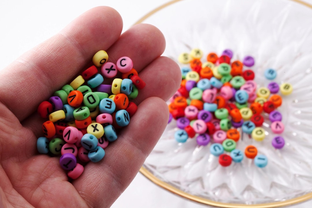 100PCS - 7mm Multicolored Alphabet Letter Beads, Round Beads, ABC Name ...