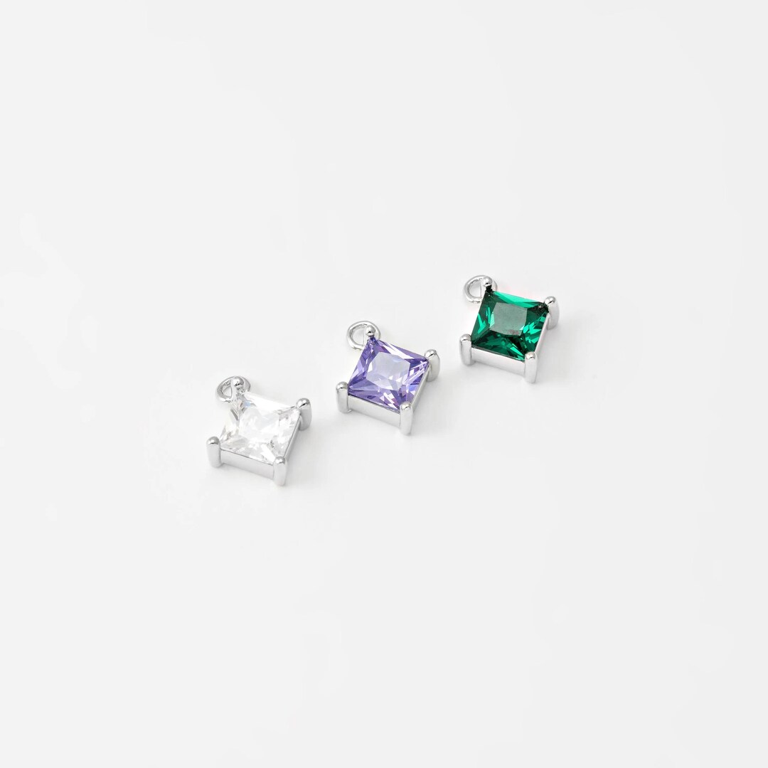 2PCS - Diamond Shape Cubic Charms, Square Cubic Zirconia Charm, Tiny ...