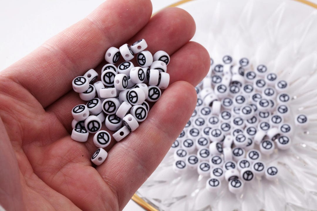 100 Pcs - 7mm White Peace Symbol Beads, Acrylic or Resin Beads, Beads ...
