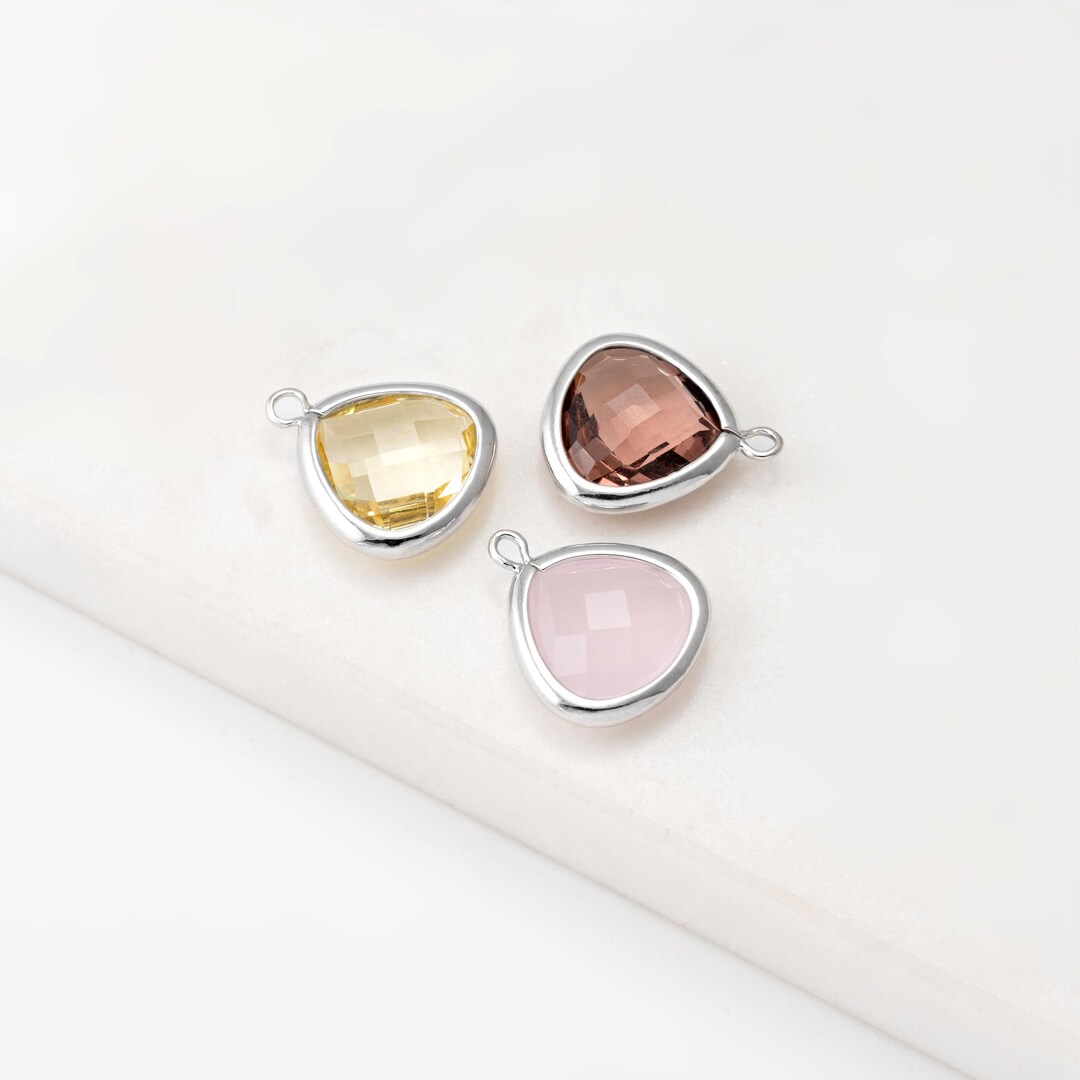 2PCS - Triangle Shape Glass Pendant, Teardrop Dangle Charm, Minimalist ...