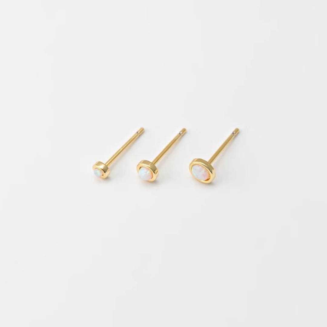 2PCS - 3mm 4mm 5mm White Opal Dainty Post Earring, Tiny Round Stud ...