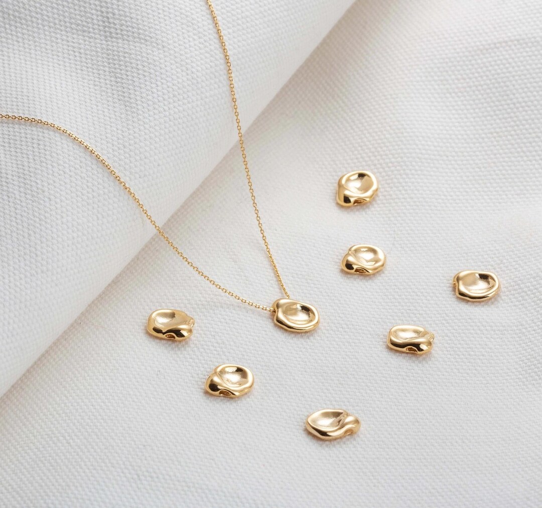 2PCS - Rough Round Gold Charm, Vintage Round Pendant , Real 14K Gold ...